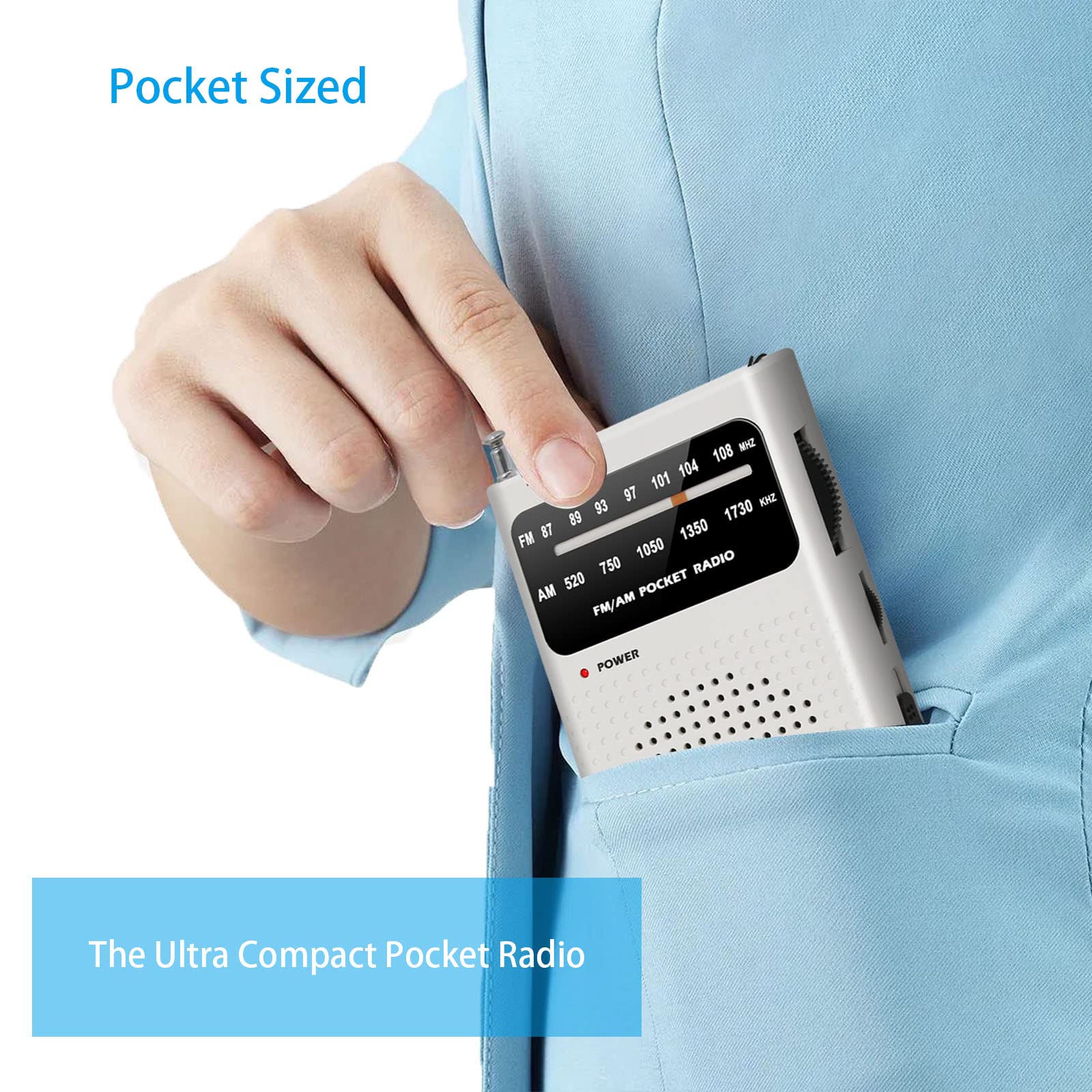 Benss Small Radios Portable AM FM, Transistor radios 2AA Battery Operated with Best Reception, Radio with Speaker & Headphone Jack, Pocket Radio for Indoor, Outdoor and Emergency Use(White)