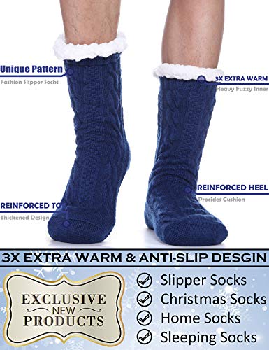 Anlisim Men Slipper Socks Fluffy Fuzzy Cabin Cozy Winter Warm Comfy Soft Fleece Thick Home Stocking Stuffers with Grips Non Skid Gift Socks( Blue)