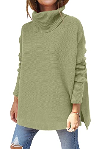 LILLUSORY Oversized Turtleneck Pullover Sweaters Womens 2024 Long Tunic Sweater Winter Trendy Casual Poncho Cowl Neck Cute Tops Dress Fall Fashion Clothes Outfits Clothing Light Green