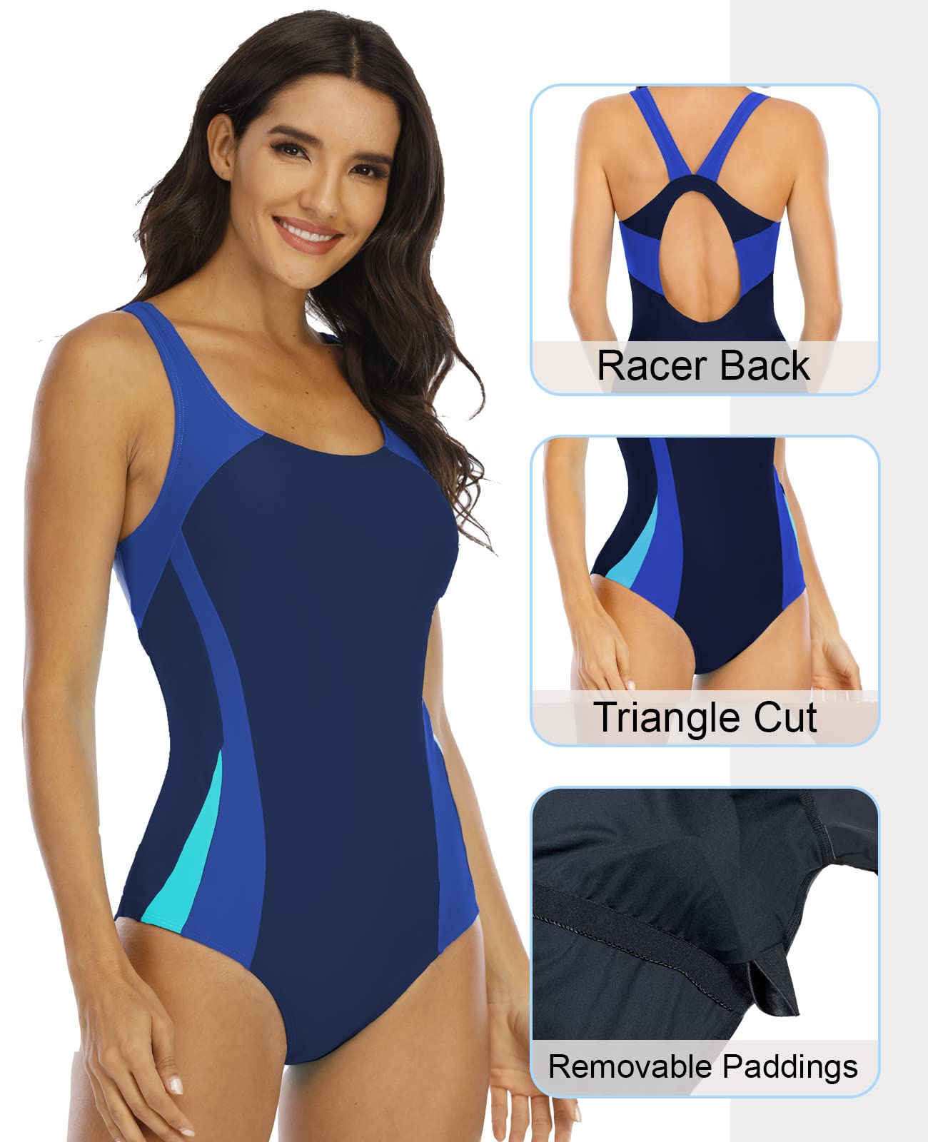Halcurt Competitive Swimsuits One Piece Womens Swimsuits for Lap Swimming S Navy/Blue