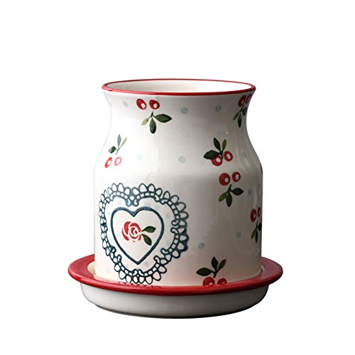 Ceramic Utensil Holder Vintage Style Kitchen Utensil Caddy Antique Design Cooking Utensil Organizer Country Style Utensil Crock for Cooking Enthuziast,White