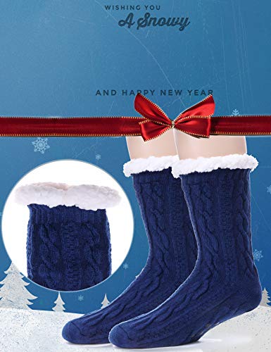 Anlisim Men Slipper Socks Fluffy Fuzzy Cabin Cozy Winter Warm Comfy Soft Fleece Thick Home Stocking Stuffers with Grips Non Skid Gift Socks( Blue)