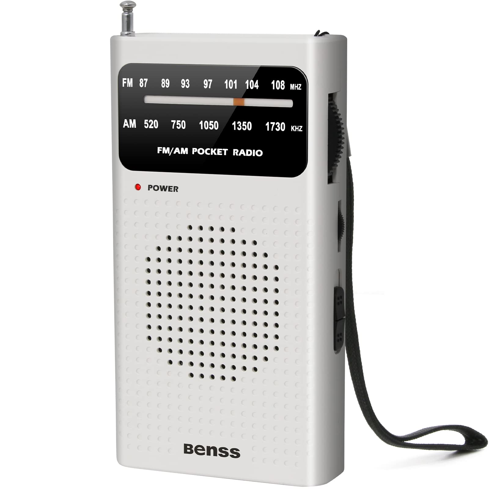 Benss Small Radios Portable AM FM, Transistor radios 2AA Battery Operated with Best Reception, Radio with Speaker & Headphone Jack, Pocket Radio for Indoor, Outdoor and Emergency Use(White)