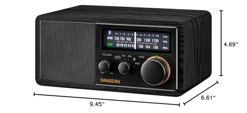 SANGEAN SG-118 AM/FM/Bluetooth Wooden Cabinet Radio with USB Phone Charging