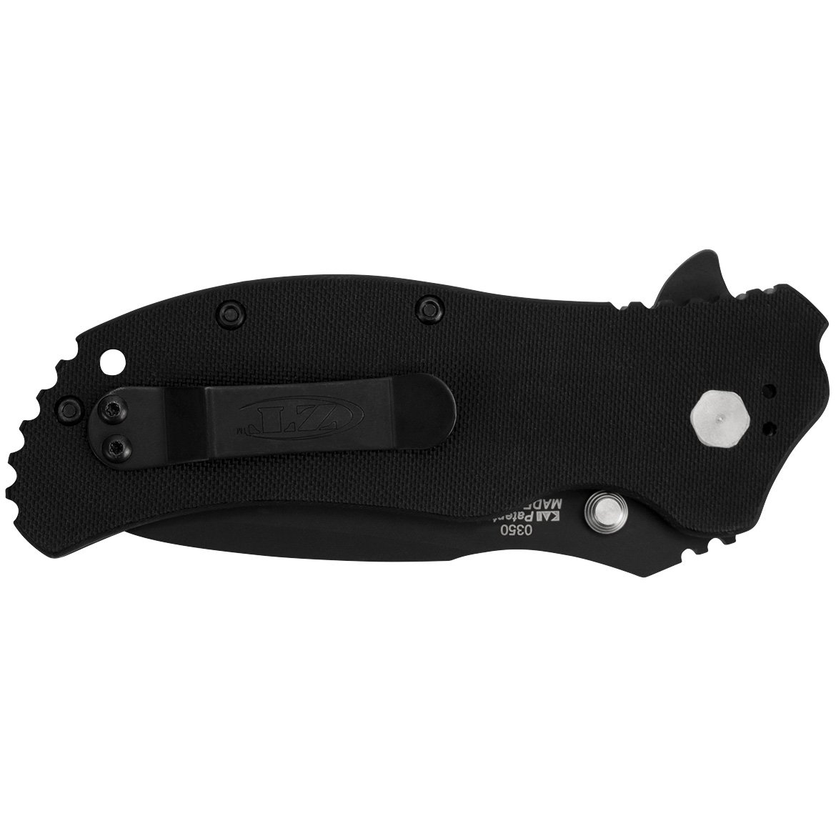 Zero Tolerance 0350 Folding Pocket Knife; 3.25” S30V Stainless Steel Blade with Black Tungsten DLC Finish; Textured G-10 Handle Scales, SpeedSafe Assisted Opening, Liner Lock, Quad-Mount Clip; 6.2 OZ.