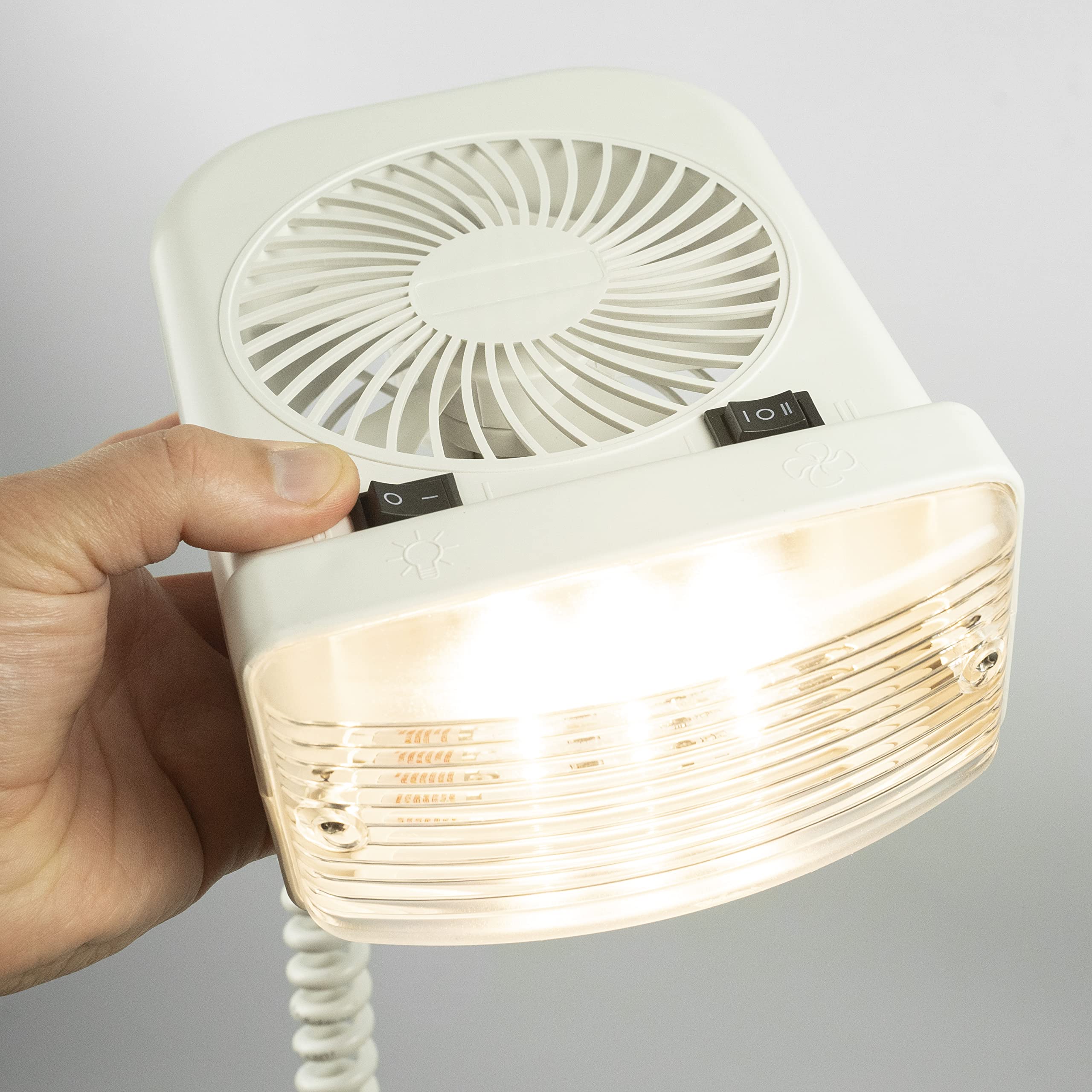 Lumitronics RV Portable 12V LED Interior Bunk Light and 2-Speed Personal Fan Combo - Quiet Motor - Reading Light with Extendable 8-Foot Cord - On/Off Switch - Mounting Brackets Included