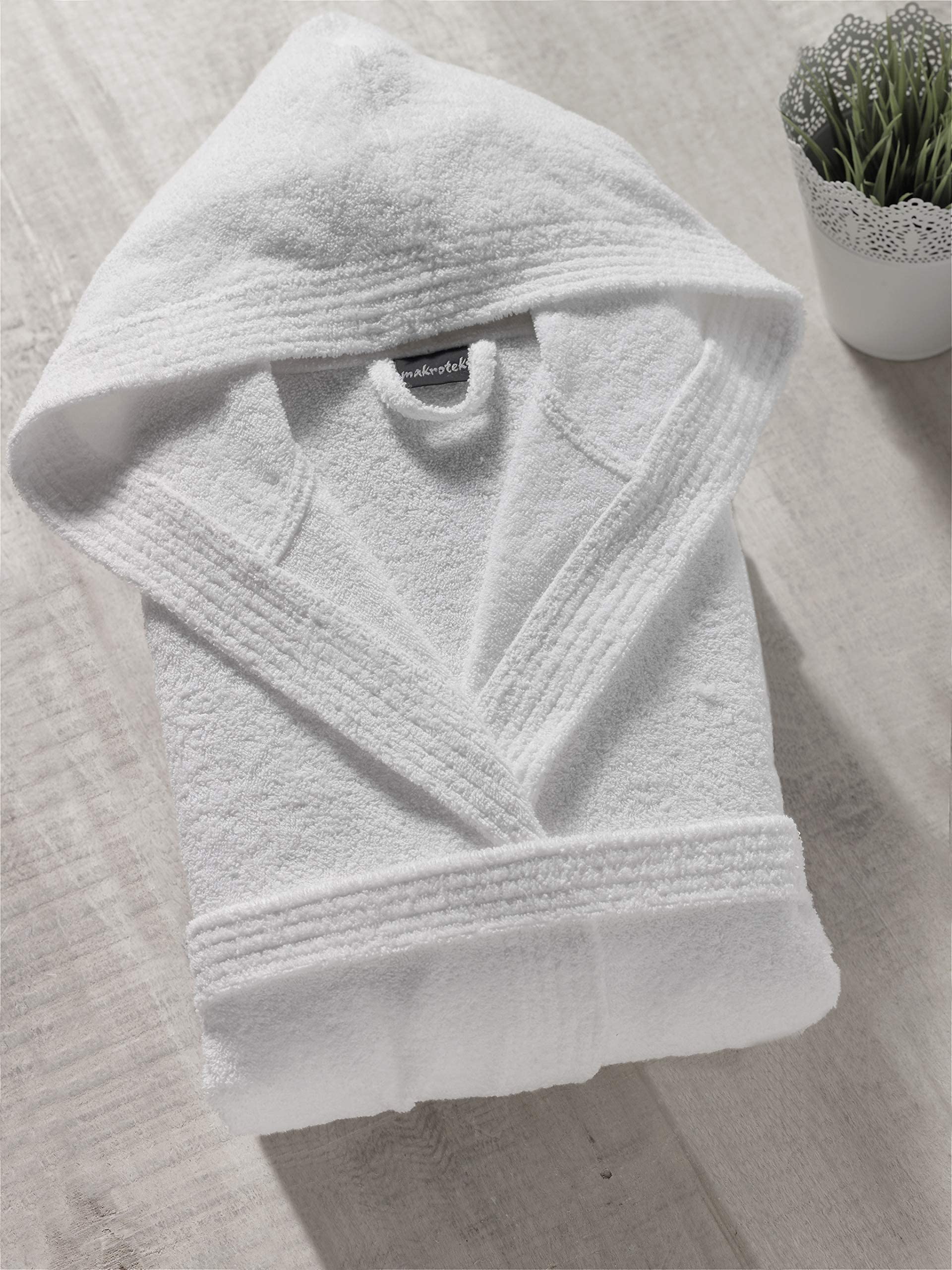 Classic Turkish Towels CTT - 100% Turkish Cotton Terry Cloth Hooded Bath Robe for Women & Men, 450 GSM Soft & Plush Long Robe | White (Medium - Large)