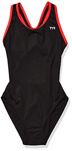 TYR womens Hexa Maxfit Swimsuit, Black/Red, 38 US
