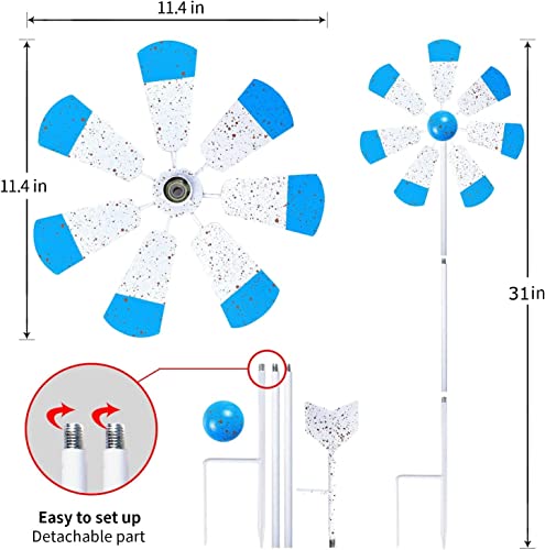 YYWMWM Wind Spinner 31" Large Vertical Windmill Metal Sculpture Garden Decoration Lawn Ornaments Yard Art Decor Outdoor Pinwheel for Patio (RED)