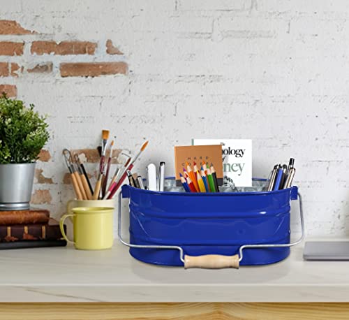 Homebia Designs Galvanized Metal Caddy with 4 Compartments, Rustic Farmhouse Kitchen Indoor Outdoor Utensil Holder, Multipurpose Storage Bin, Metal Garden Planters - 12 Inch - Navy