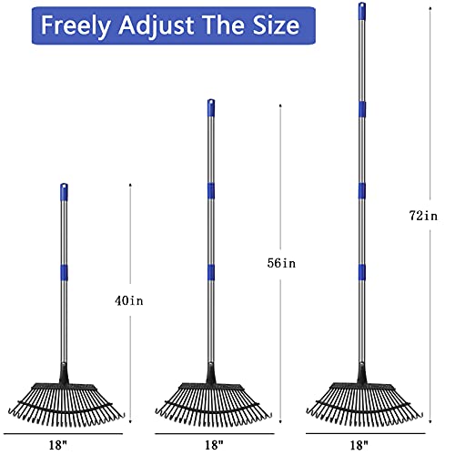 Garden Rake Leaf, 1.1" Diameter Pole & 6 FT Tall Stainless Steel Heavy Duty Adjustable Long Handle Garden Rake , Use for Yard Garden Lawn and Window Leaves(25 Tines)