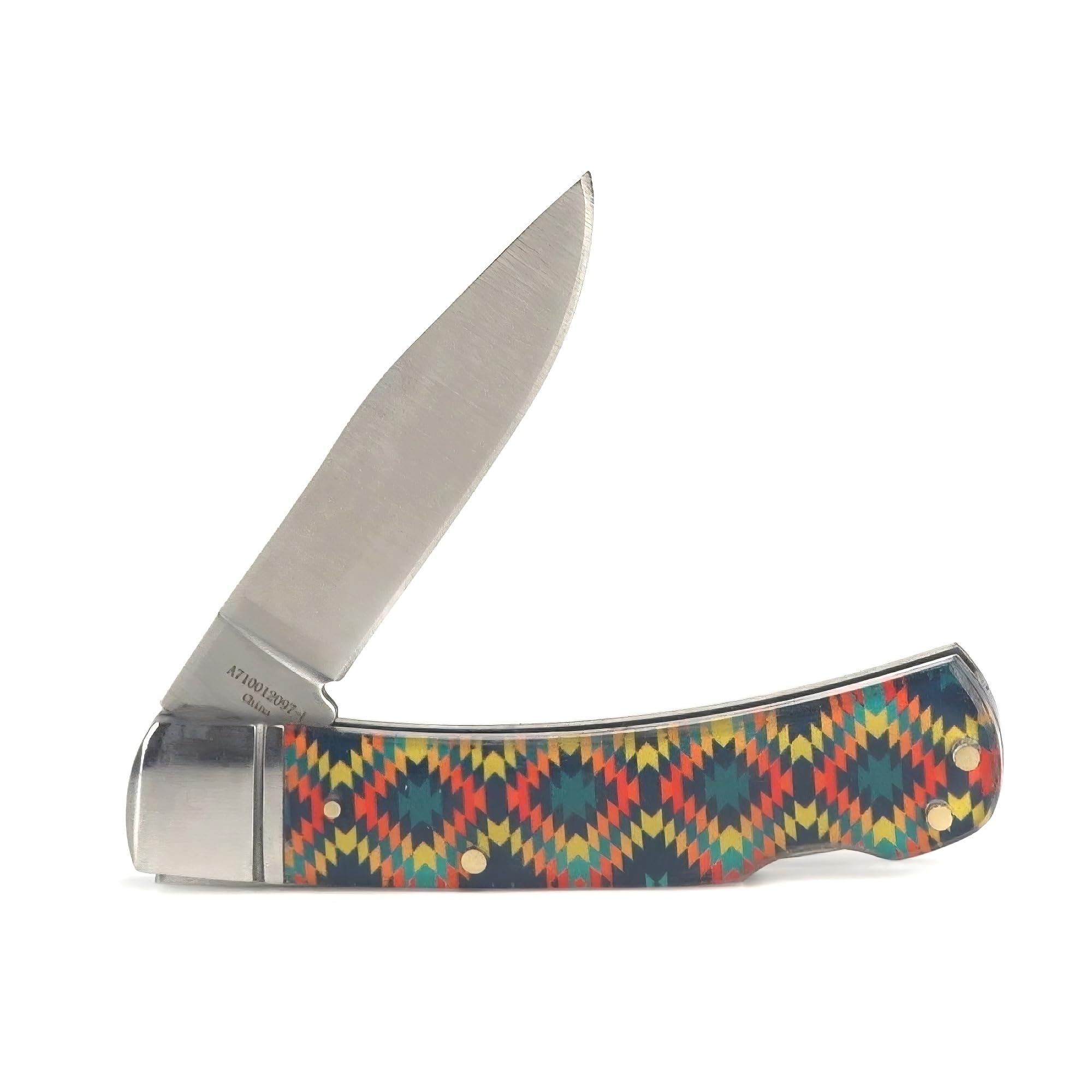 ARIAT 3" Red, Black & Yellow Southwestern Print Folding Knife