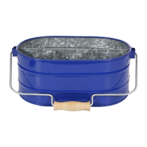 Homebia Designs Galvanized Metal Caddy with 4 Compartments, Rustic Farmhouse Kitchen Indoor Outdoor Utensil Holder, Multipurpose Storage Bin, Metal Garden Planters - 12 Inch - Navy