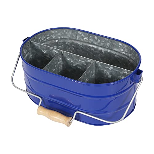 Homebia Designs Galvanized Metal Caddy with 4 Compartments, Rustic Farmhouse Kitchen Indoor Outdoor Utensil Holder, Multipurpose Storage Bin, Metal Garden Planters - 12 Inch - Navy