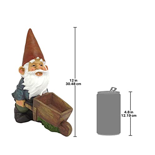 Design Toscano QM2433000 Wheelbarrow Willie Garden Gnome Statue Bird Feeder, 12 inch, Multicolored