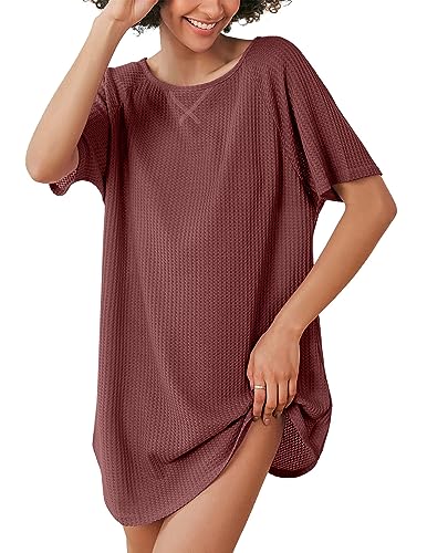 Ekouaer Women Cover Ups for Soft O Neck Beach Pajamas for Women Short Sleeve Shirt Coverup Purplish Red S