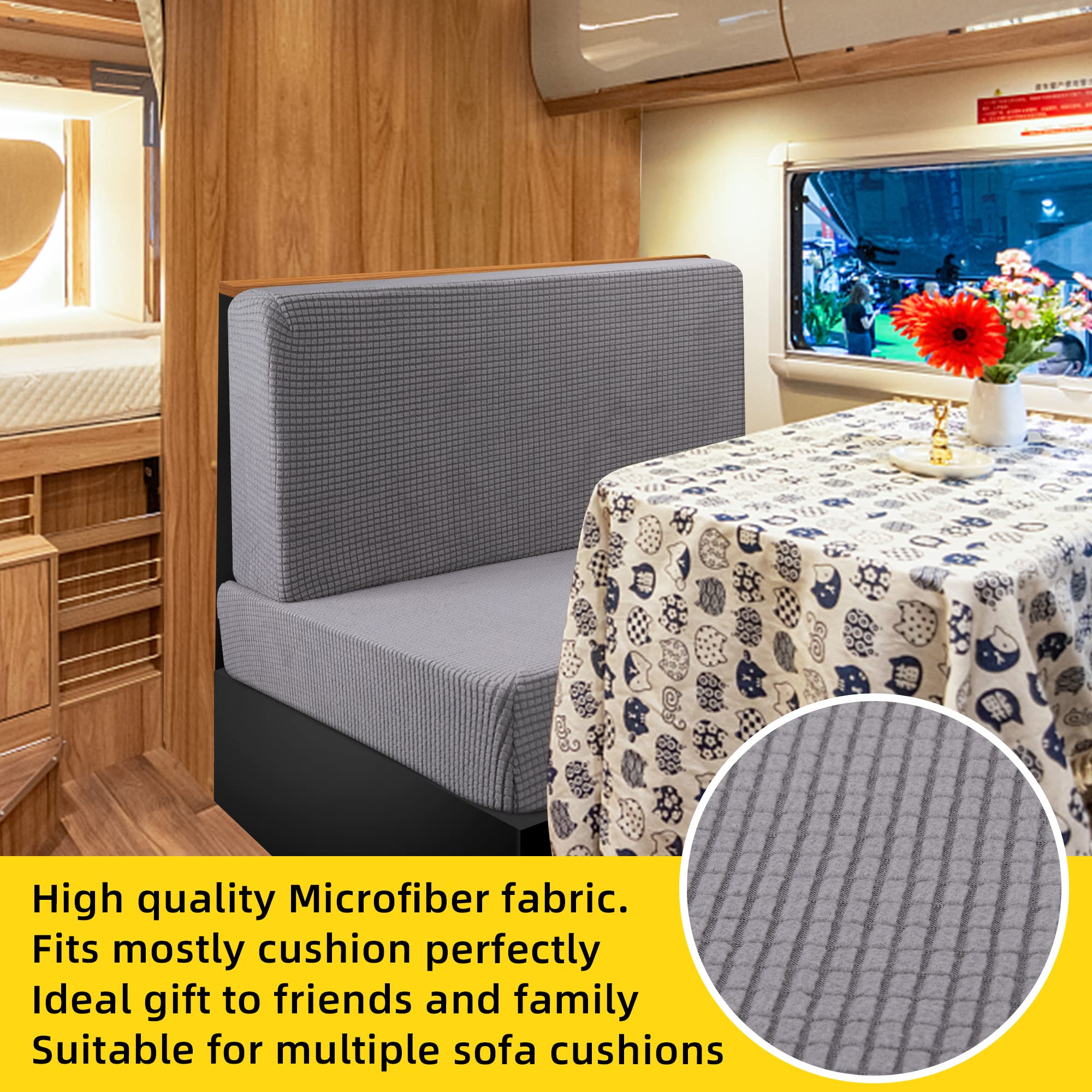 Tlswshsy RV Dinette Cushion Covers-Stretchable Loveseat Sofa Furniture Protector -Elastic Camper Cushion Slipcoversfor RV Camper Car Bench (Grey)