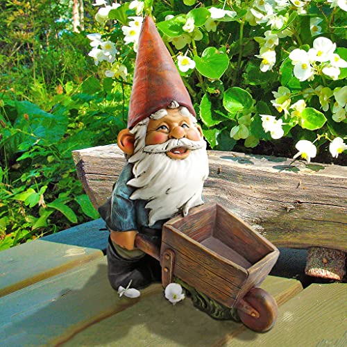 Design Toscano QM2433000 Wheelbarrow Willie Garden Gnome Statue Bird Feeder, 12 inch, Multicolored