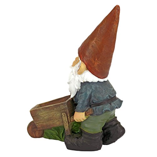 Design Toscano QM2433000 Wheelbarrow Willie Garden Gnome Statue Bird Feeder, 12 inch, Multicolored