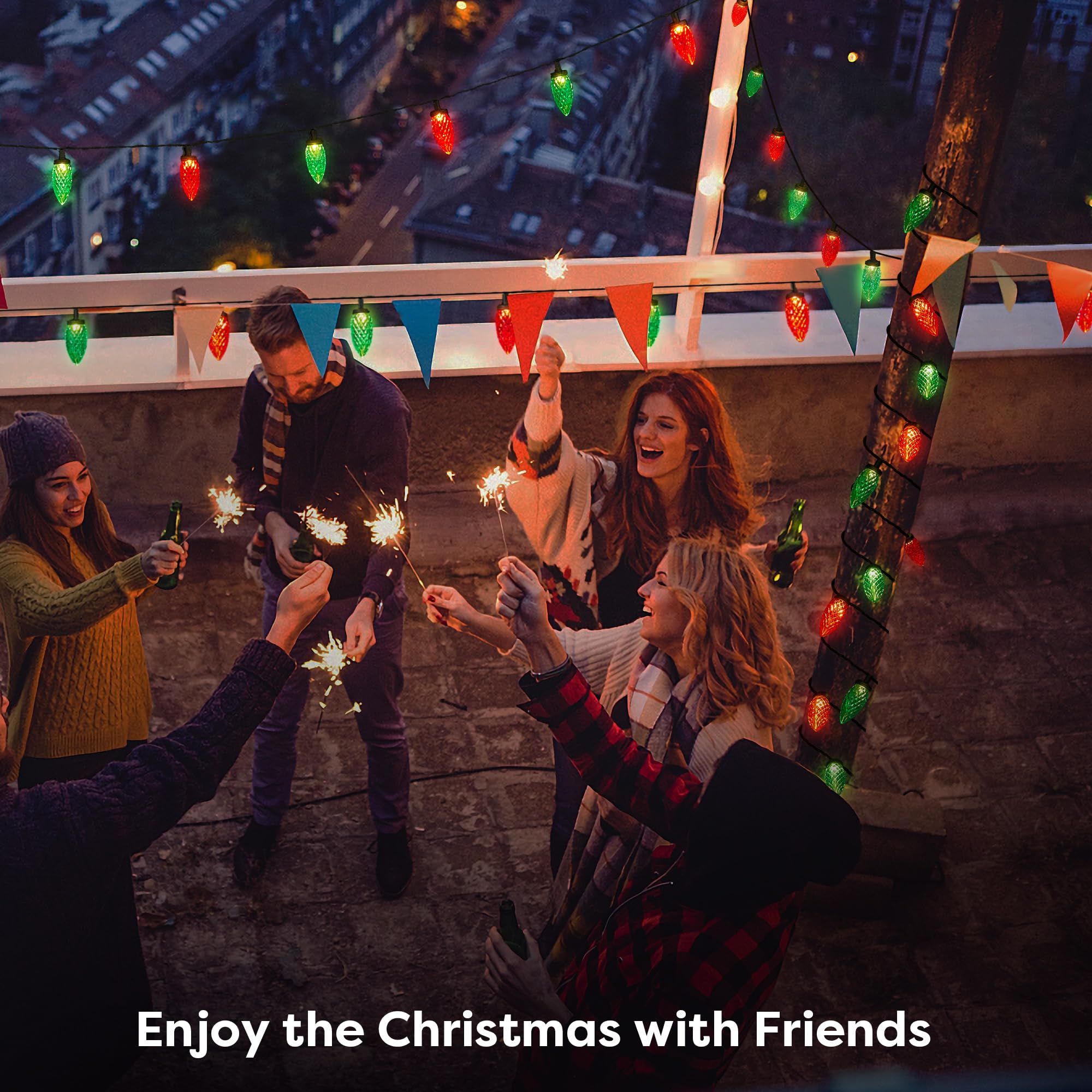 BlcTec Upgraded Super Big C9 Christmas Lights, 100 LED 66 FT Christmas String Lights with Remote, 8 Modes, Waterproof, Timer, Extendable for Indoor Outdoor Trees Eaves Christmas Decorations, Red Green