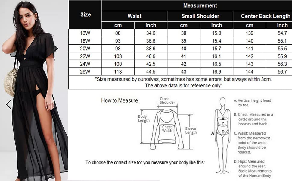 IN'VOLAND Womens Plus Size Swimsuit Cover Up Deep V Neck Bathing Suit Swimwear Bikini Coverup Long Split Kaftan Kimono Dress, 18 Plus, Stylish Black