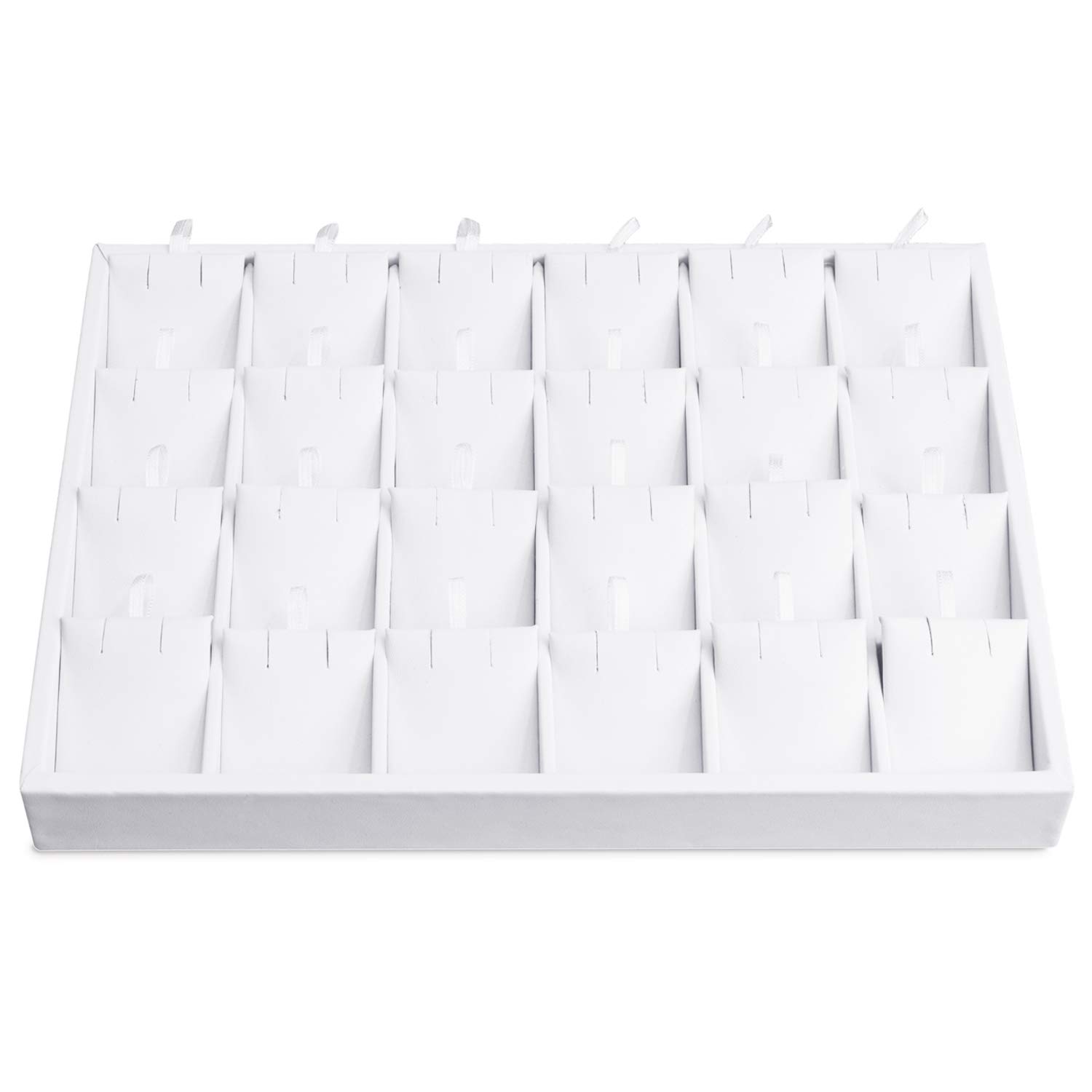 MOOCA Premium White Leatherette Horizontal Earring Cards Display Tray with 24 Earring Cards, Showcase Display for Jewelry & Pendant Collection, 10 1/4 W x 7 1/2 D x 1 H in