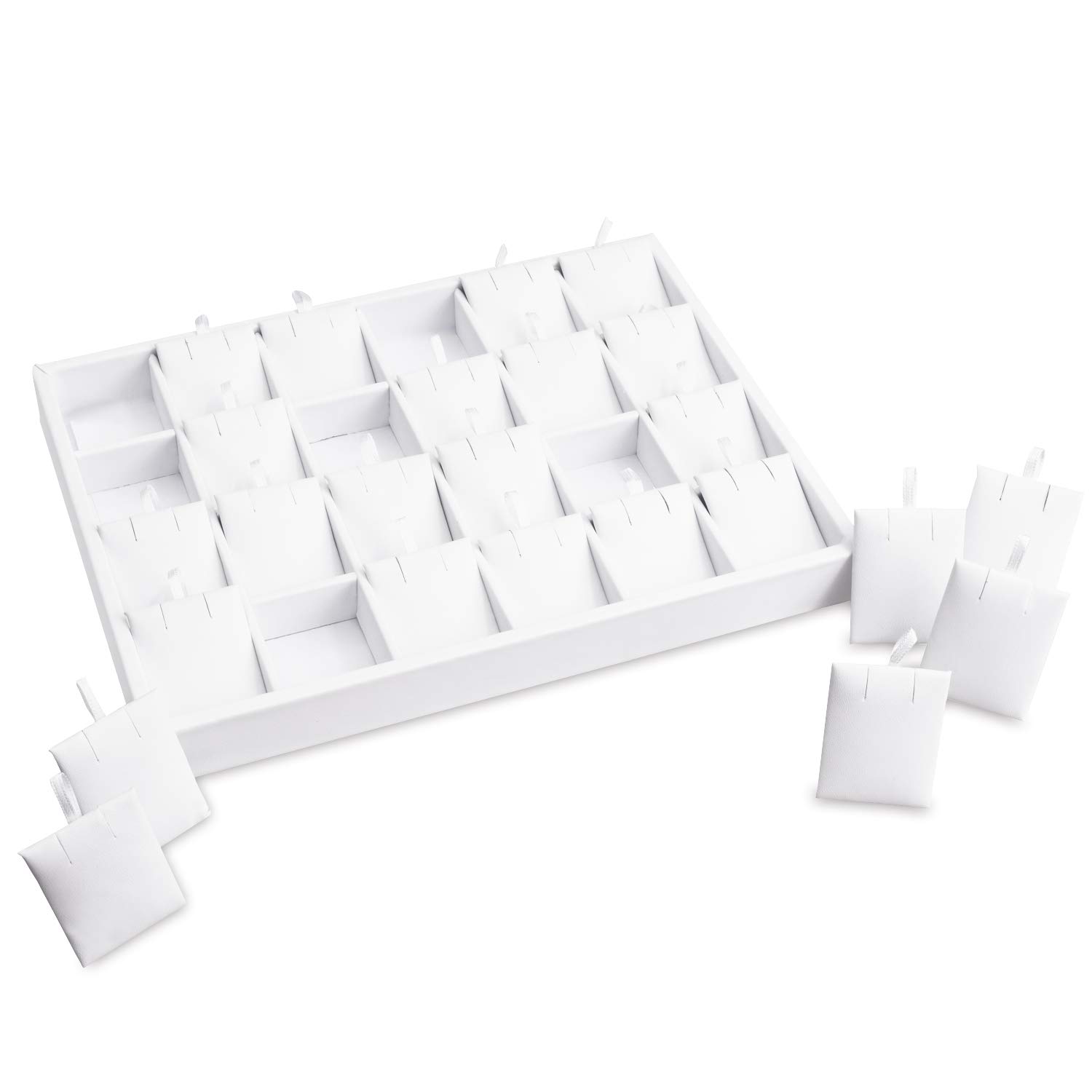 MOOCA Premium White Leatherette Horizontal Earring Cards Display Tray with 24 Earring Cards, Showcase Display for Jewelry & Pendant Collection, 10 1/4 W x 7 1/2 D x 1 H in