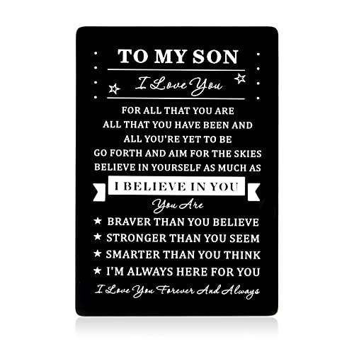 Inspirational Christmas Gifts to My Son from Mom I Love You Wallet Card Stocking Stuffers for Teen Boys Teenagers Engraved Valentine Birthday Graduation Back to School Coming-to-Age Gift for Him