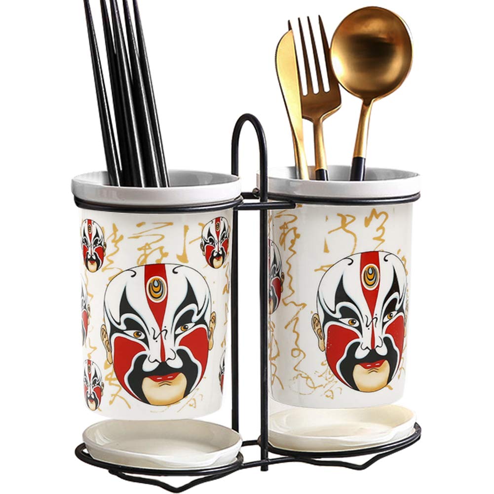 Kelendle Ceramic Caddy Cutlery Holder with Metal Base Utensil Organizer Flatware Organizer for Kitchen Countertop Table Cabinet Pantry, Mask