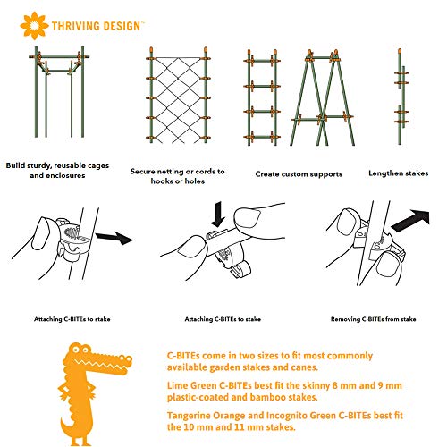 C-BITE Garden Clips Customizable, Reusable, and Strong Connections to Metal or Bamboo Stakes. Create Custom Support Solutions Clips Build Sturdy Tomato Cages, Climbing Vine Trellis (Lime)