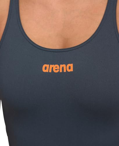 ARENA Women's Solid Team MaxLife Swimsuit Swim Tech Back One Piece Racing Bathing Suit Competition Training Swimwear, Asphalt/Black, US Size 30