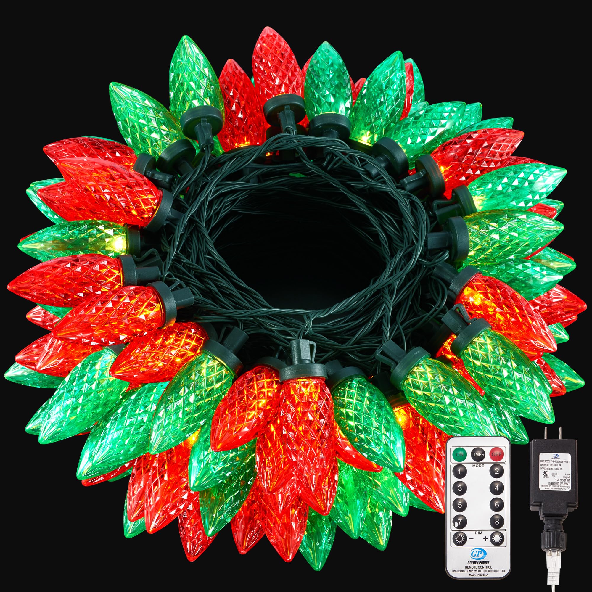 BlcTec Upgraded Super Big C9 Christmas Lights, 100 LED 66 FT Christmas String Lights with Remote, 8 Modes, Waterproof, Timer, Extendable for Indoor Outdoor Trees Eaves Christmas Decorations, Red Green