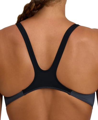 ARENA Women's Solid Team MaxLife Swimsuit Swim Tech Back One Piece Racing Bathing Suit Competition Training Swimwear, Asphalt/Black, US Size 30