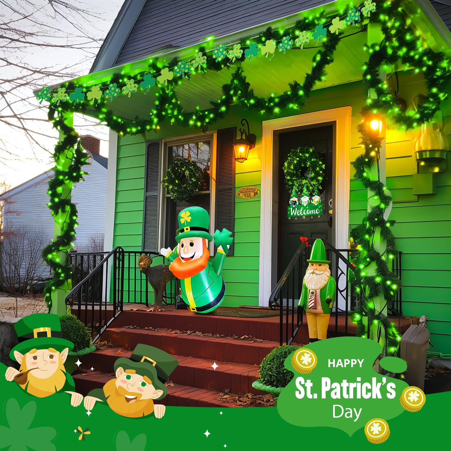 JMEXSUSS 500 LED Green St Patricks Day Lights, 8 Modes Christmas Lights Outdoor Plug in, 173ft Green String Lights for Christmas Party Xmas St Patricks Day Decorations