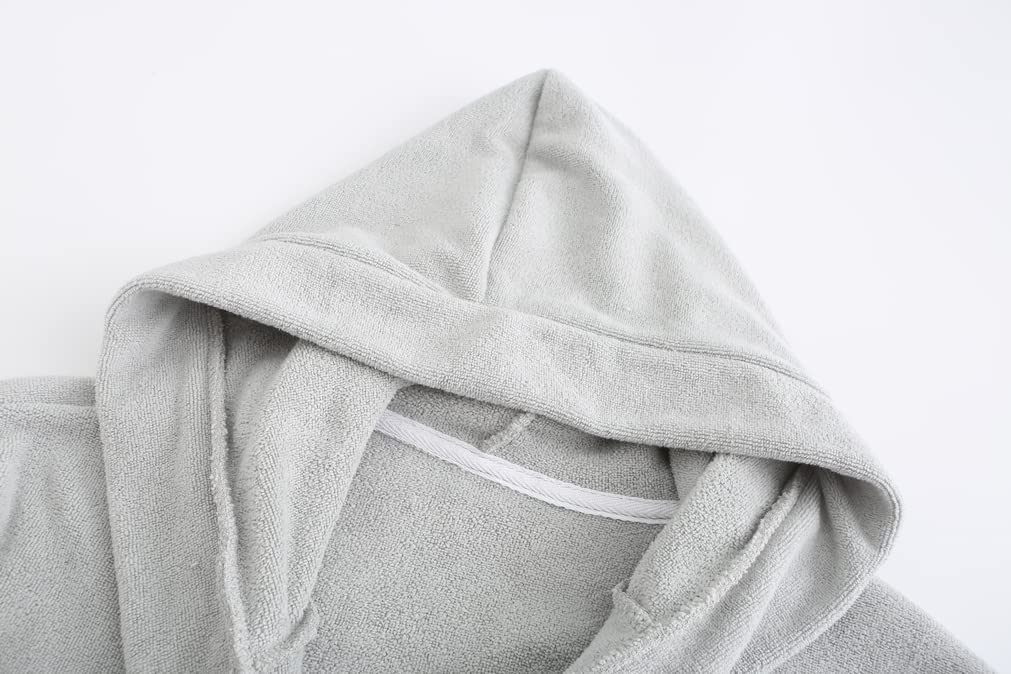 E.W Apparel Kids Boys Girls Hooded Towelling Bathrobe Dressing Gown 100% Cotton Terry Towel Soft Terry Cloth Robe 5-16 Years(Grey,11-12 Years)