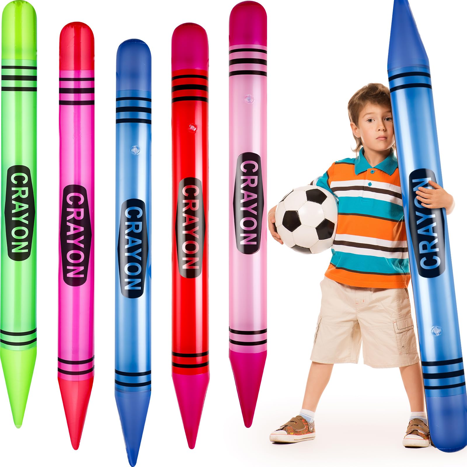 Glimin 5 Pcs 43.3 Inch Tall Inflatable Crayons Neon Large Blow up Crayons Set Giant Prop Decorations Birthday Decor Party Favor, 5 Colors
