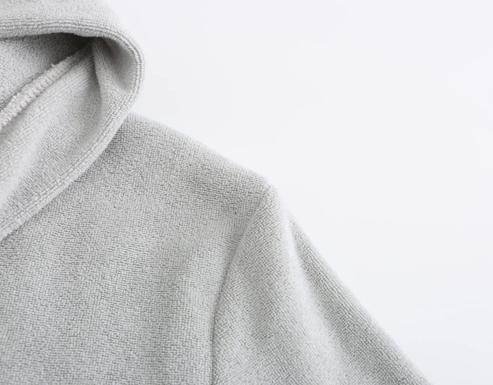 E.W Apparel Kids Boys Girls Hooded Towelling Bathrobe Dressing Gown 100% Cotton Terry Towel Soft Terry Cloth Robe 5-16 Years(Grey,11-12 Years)