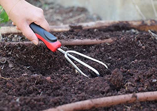 TABOR TOOLS D124A 3-Piece Garden Tool Set with Rubberized Non-Slip Handles, Stainless Steel, Includes Hand Trowel, Cultivator Hand Rake, and Transplanter with Gradation Marks