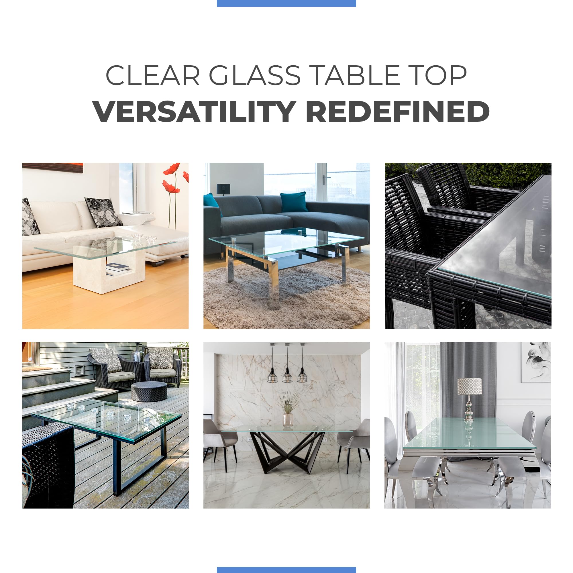 Fab Glass and Mirror 24" X 36" Inch Rectangle 3/8" Thick Tempered Beveled Edge Polish Radius Corners Glass Table Top, Clear