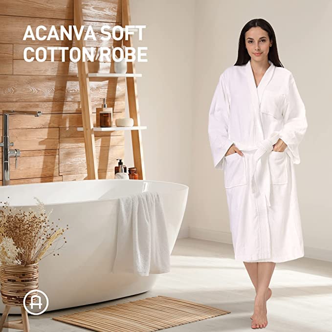Acanva Women's & Men's Terry Robe Plush Cotton Spa Kimono Bathrobe