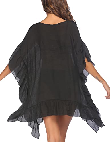 Ekouaer Swimsuit Cover Ups Women Bat Sleeve Bikini Beachwear Top Loose Beach Cover Up(M,Black)