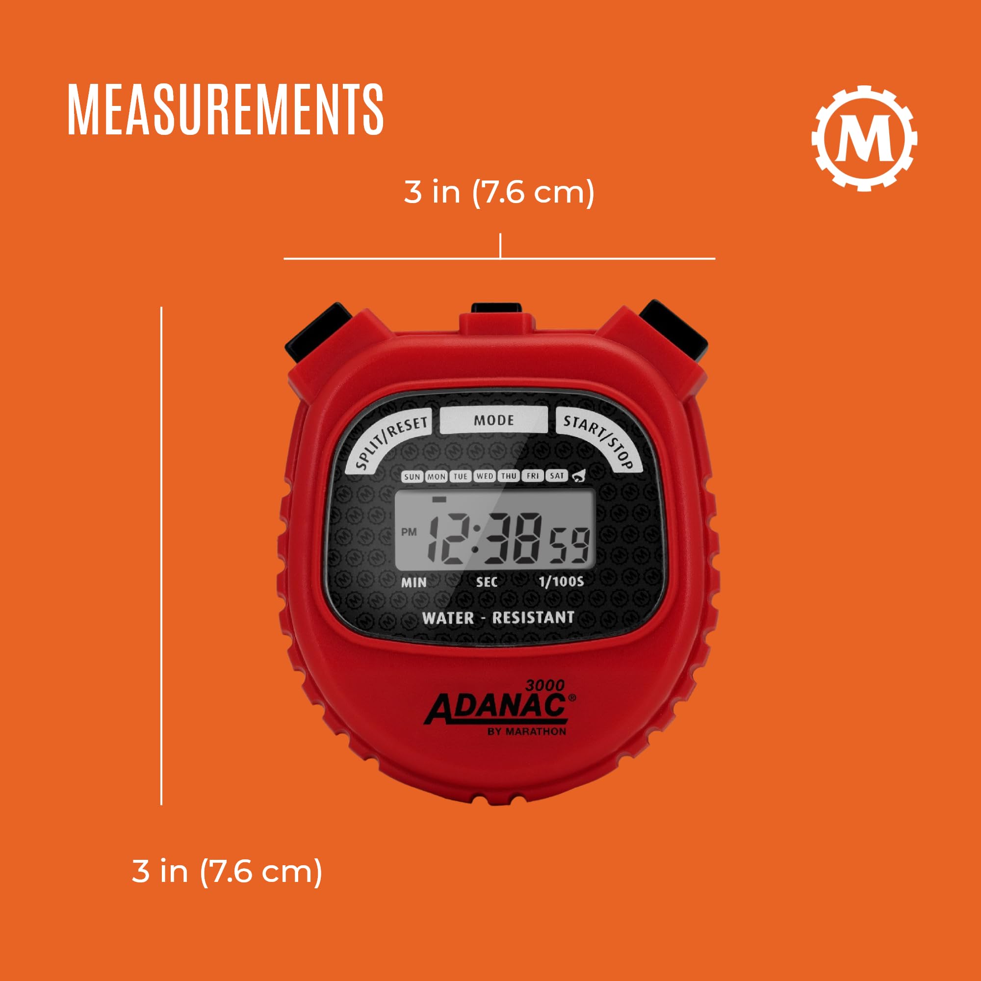 Marathon Adanac 3000 Digital Stopwatch Timer, Red - High Precision Accuracy to 1/100th Seconds - Water, Dust & Shock Resistant - 46β Lanyard Included