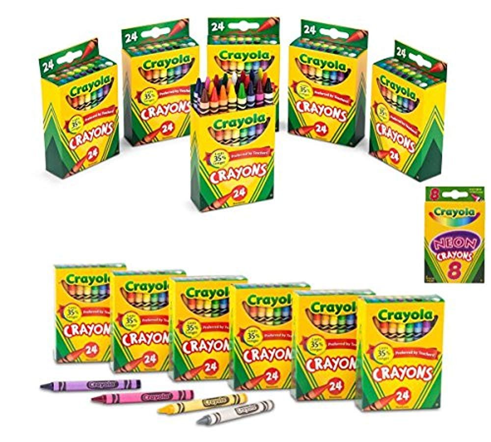 Crayola Crayons 24 in a Box (Pack of 12) 288 Crayons Total Bundle with Box of Neon Crayons