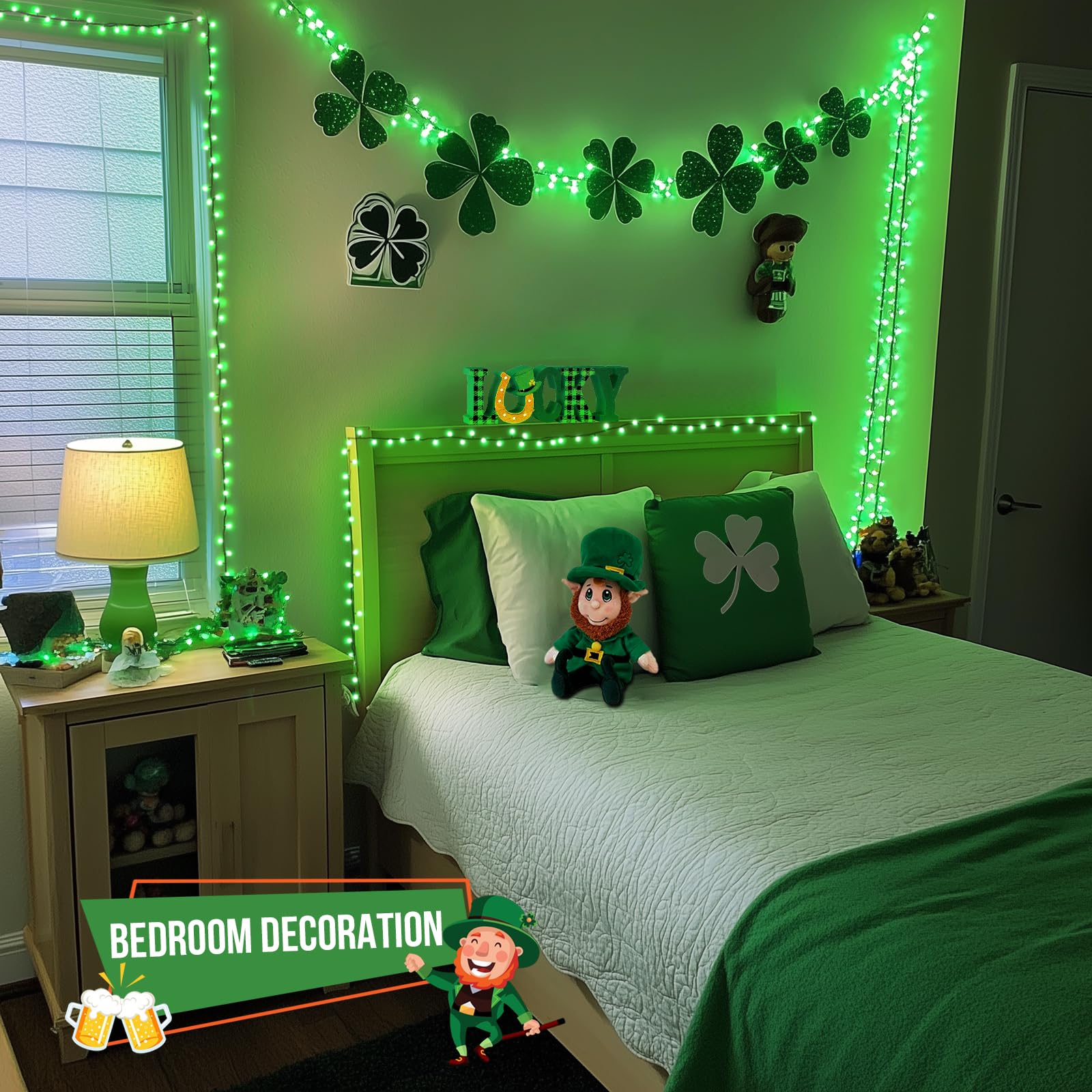 JMEXSUSS 500 LED Green St Patricks Day Lights, 8 Modes Christmas Lights Outdoor Plug in, 173ft Green String Lights for Christmas Party Xmas St Patricks Day Decorations
