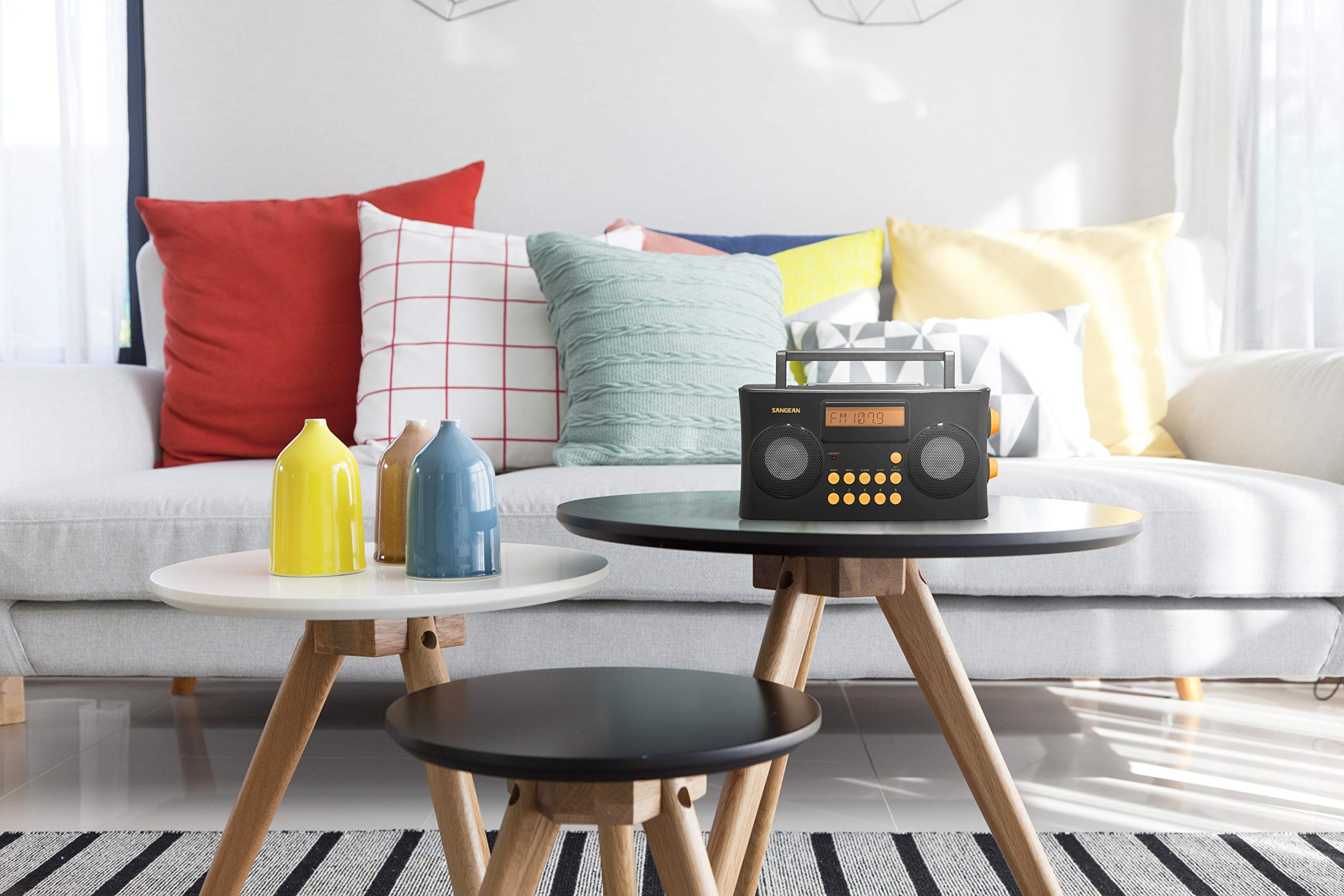 Sangean PR-D17 AM/FM-RDS Portable Radio Specially Designed for The Visually Impaired with Helpful Guided Voice Prompts, high Contrast Large Yellow Controls with Raised Symbols (Renewed)