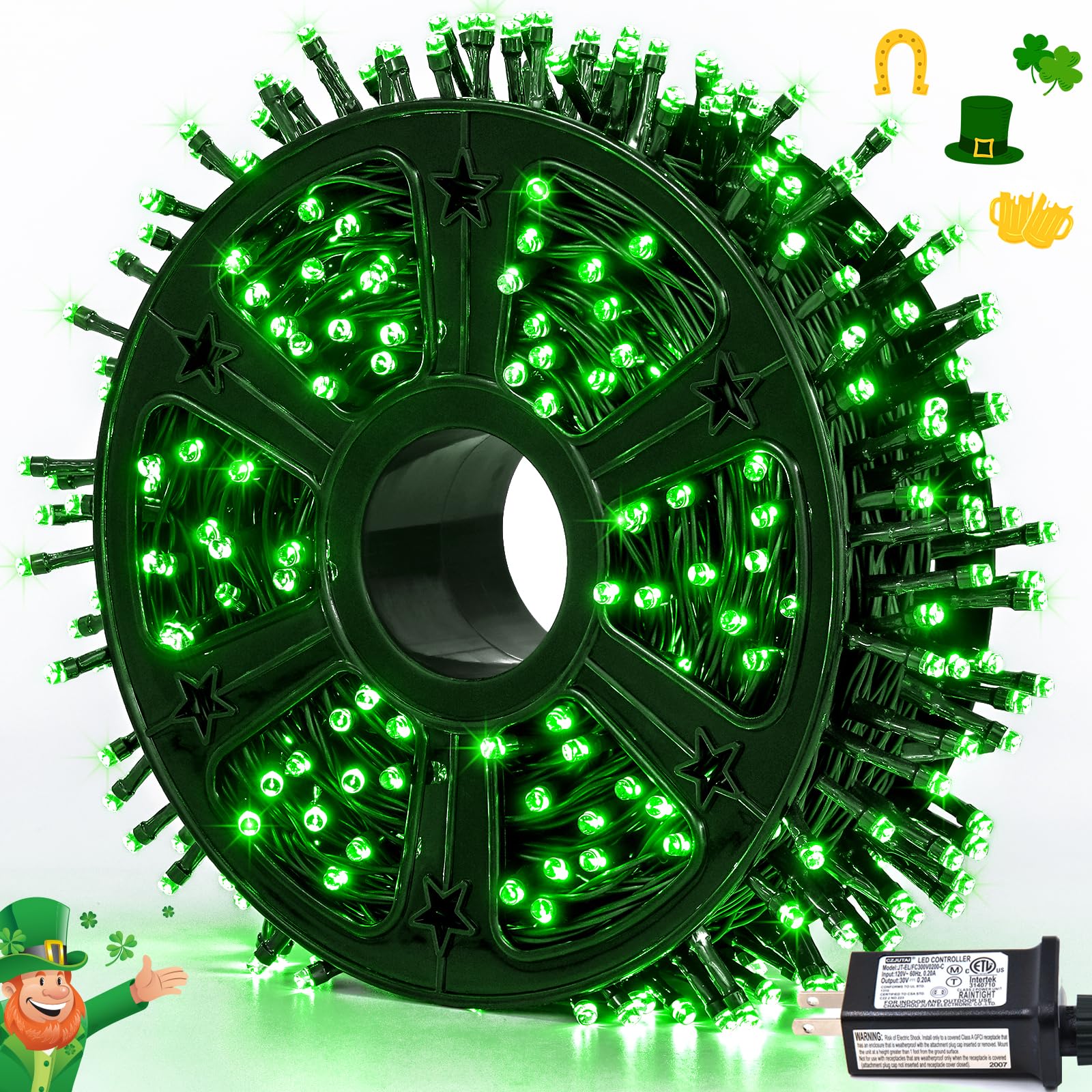 JMEXSUSS 500 LED Green St Patricks Day Lights, 8 Modes Christmas Lights Outdoor Plug in, 173ft Green String Lights for Christmas Party Xmas St Patricks Day Decorations