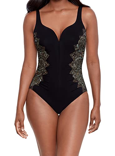 Miraclesuit Women's Petal Pusher Temptress Tummy Control Soft Cup One Piece Swimsuit, Black/Multi, 16