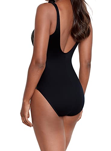 Miraclesuit Women's Petal Pusher Temptress Tummy Control Soft Cup One Piece Swimsuit, Black/Multi, 16