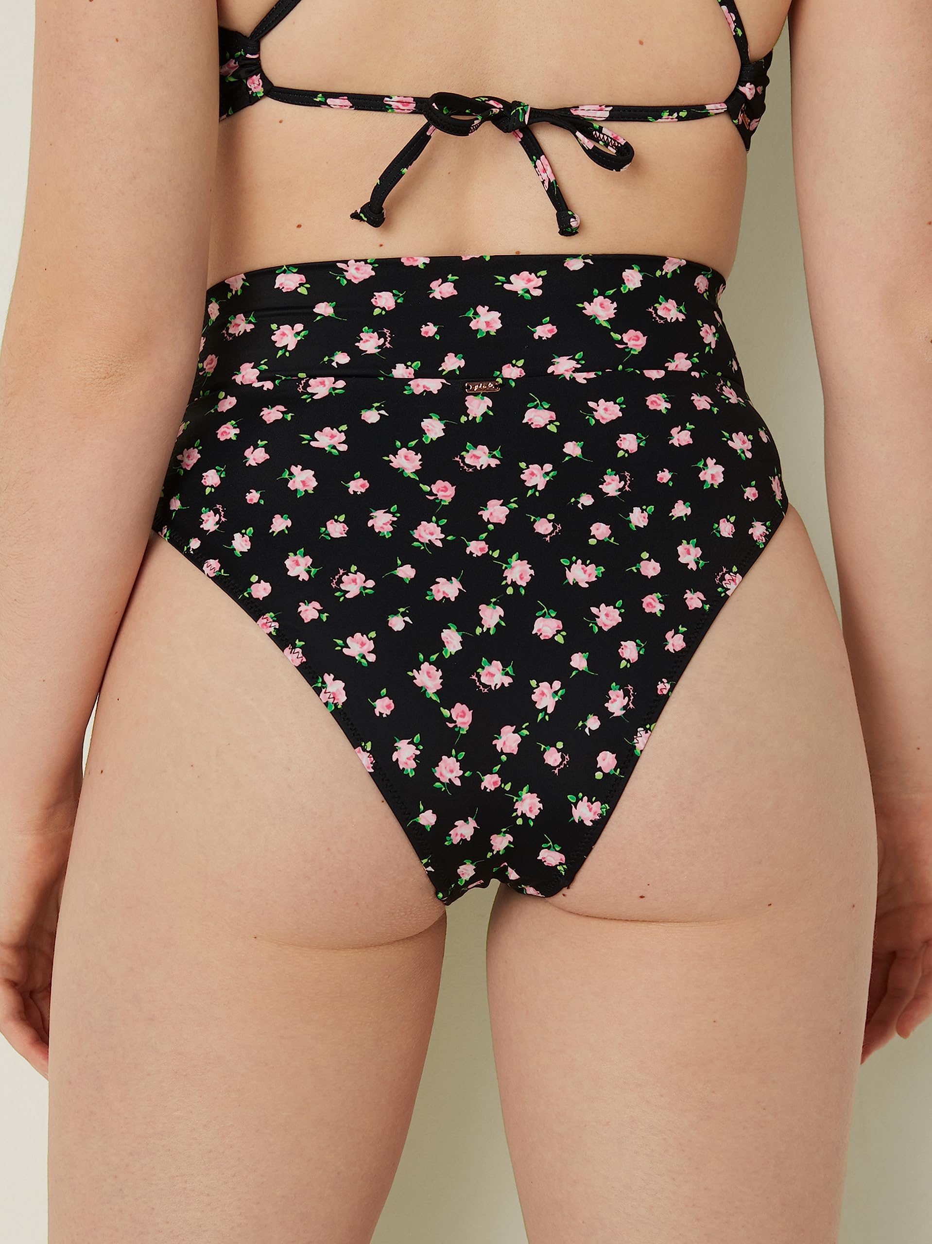Victoria's Secret Pink V Crossover High Waisted Bikini Bottom, Swimsuit for Women, Moderate Coverage Bathing Suit Bottoms for Women, Pure Black Floral (S)