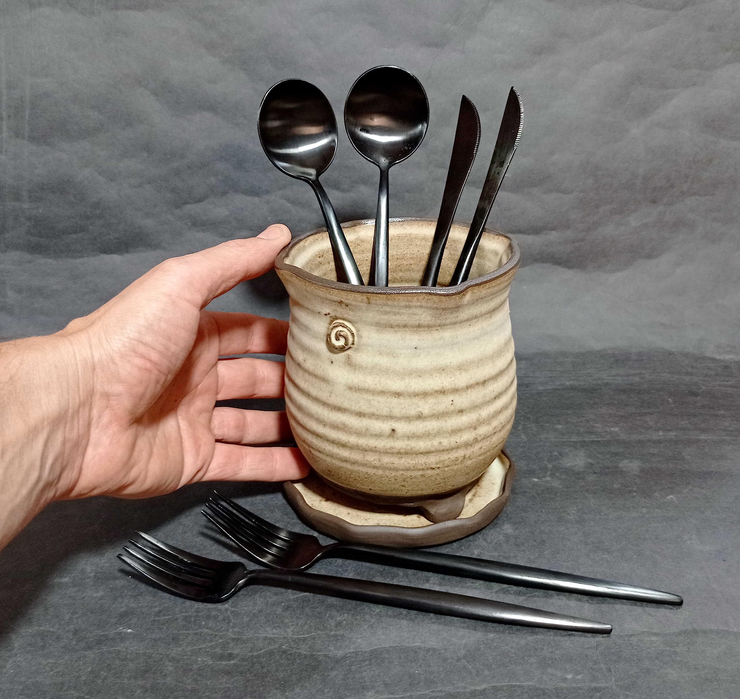 Cutlery holder, Ceramic silverware container, Kitchen cutlery organizer, Cutlery caddy, Pottery Utensil carrier, Table top utensil dish,